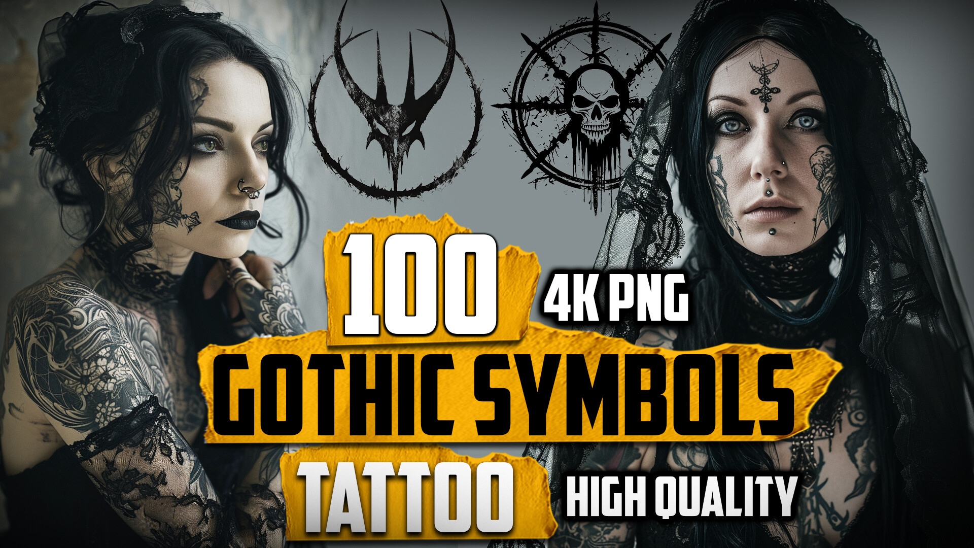 ArtStation - 100 Gothic Symbols Tattoo (PNG Files)-4K