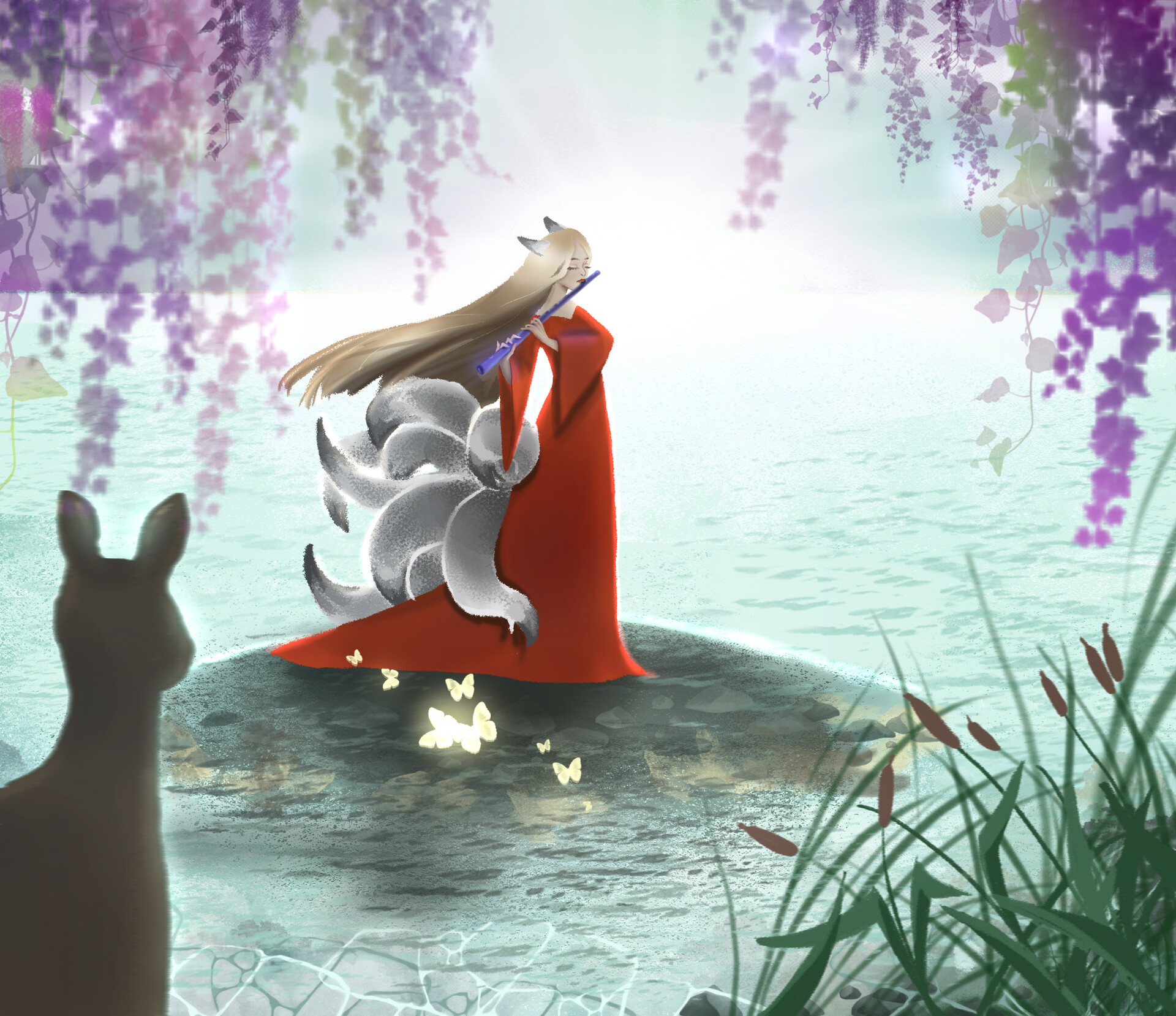 ArtStation - Kitsune, a nine-tailed Fox