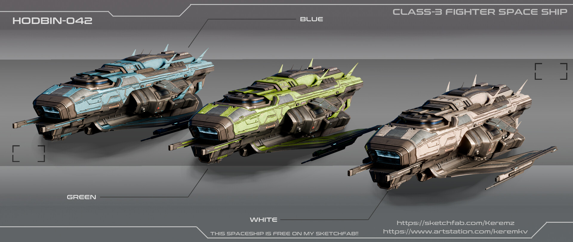 CLASS-3 FIGHTER SPACESHIP HODBIN - FREE MODEL - Download Free 3D model ...