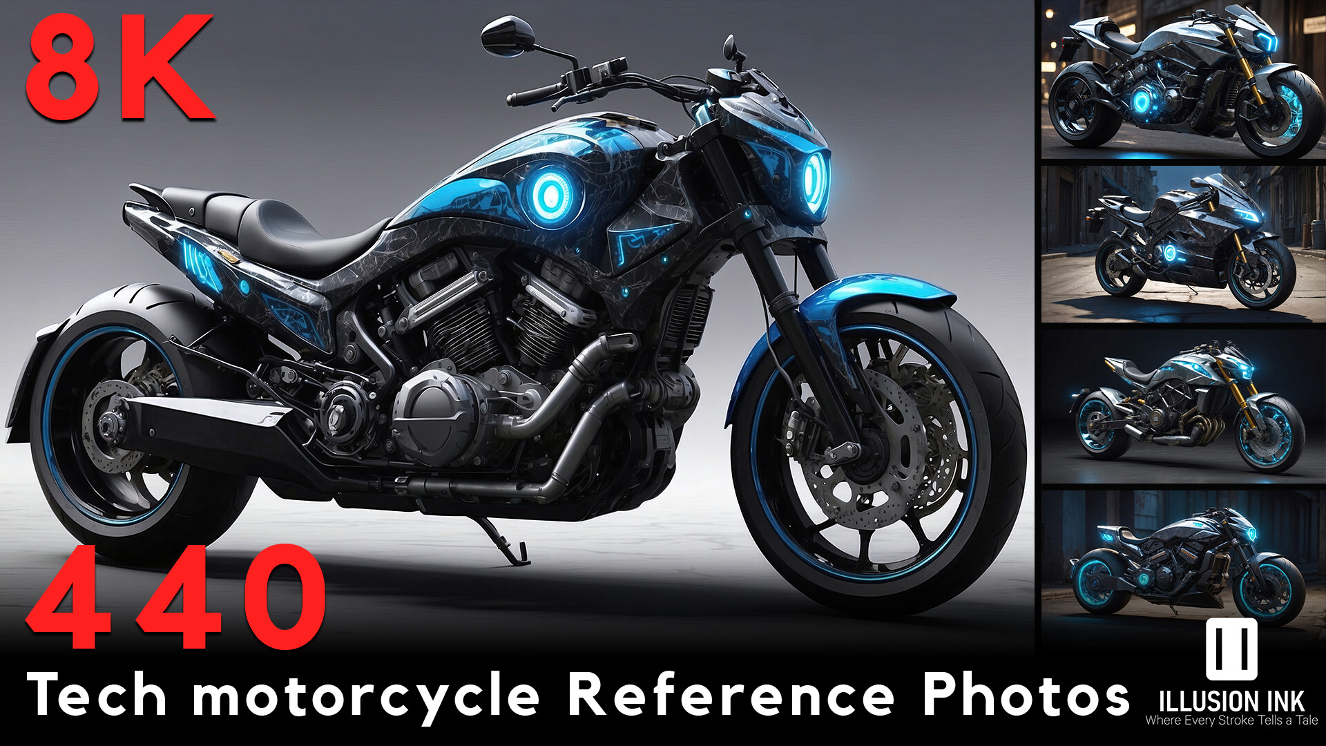 ILLUSION INK - 440 Tech Motorcycle Reference Photos | 8K