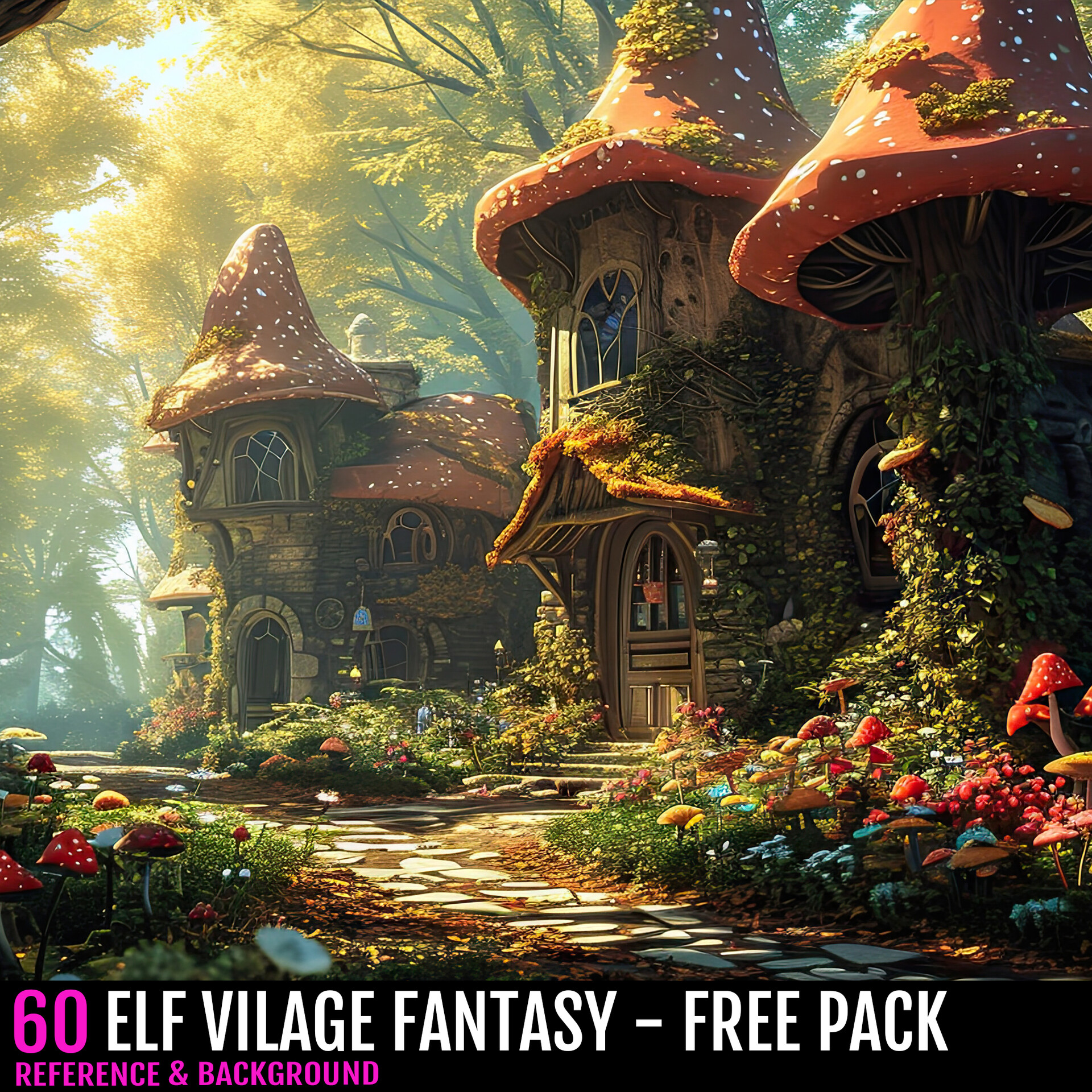 ArtStation - AMAZING FREE PACK - 60 ELF VILAGE FANTASY BACKGROUND / 8K