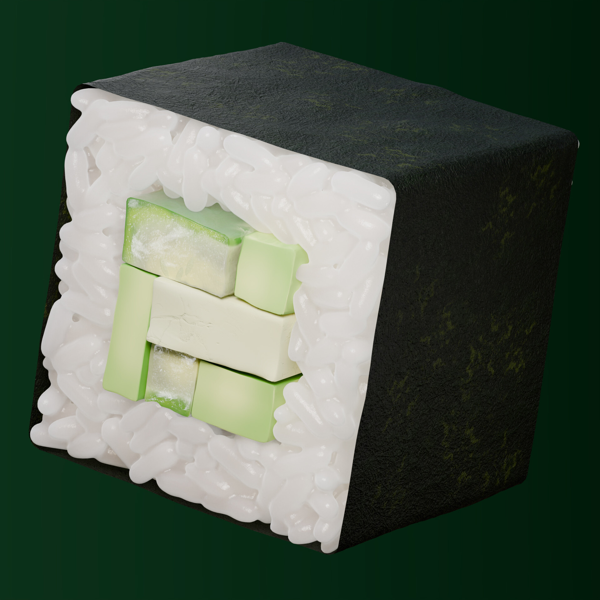 ArtStation - Cubic sushi rolls with cucumber, avocado and cheese