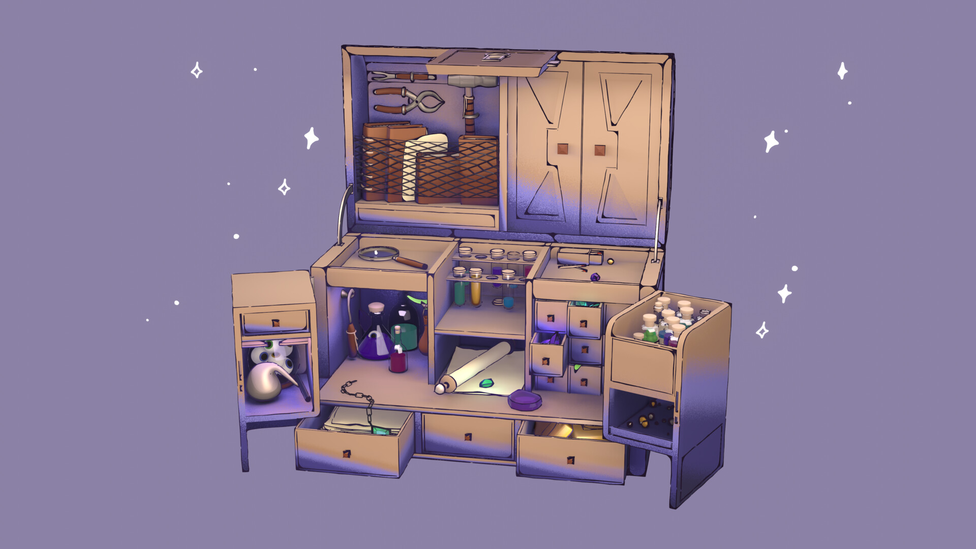 ArtStation - 3D project - stylised alchemist box - Blender