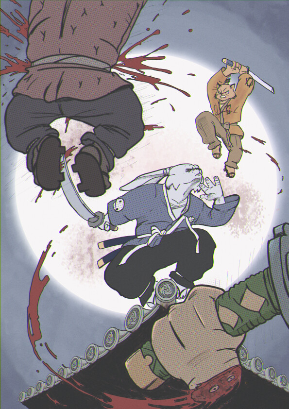 ArtStation - Usagi Yojimbo, up on a roof.