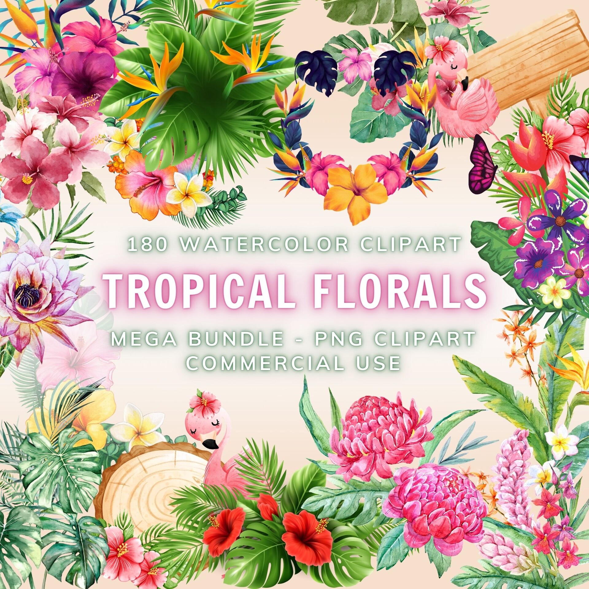 ArtStation - 180 Tropical Plants Watercolor Clipart