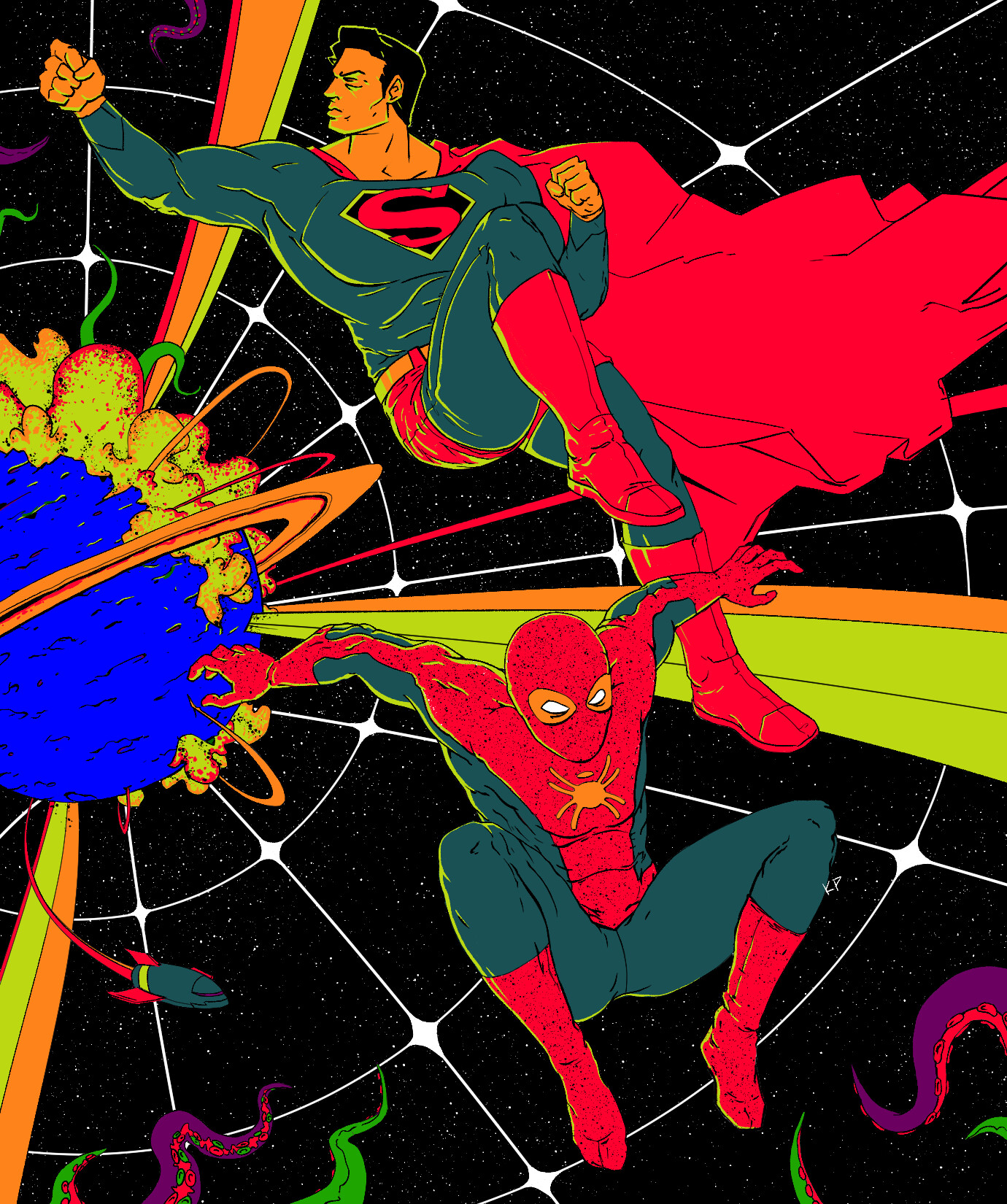 ArtStation - Superman, Spiderman, in Space