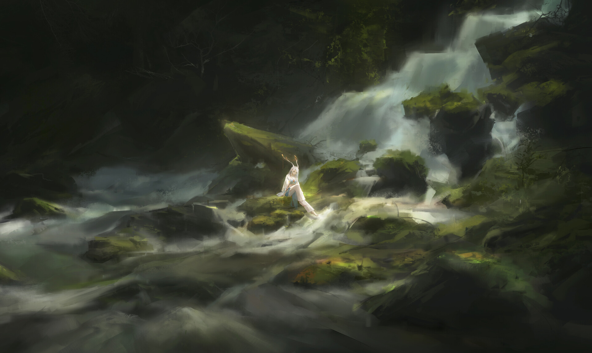 ArtStation - Nine -color deer on the river embankment