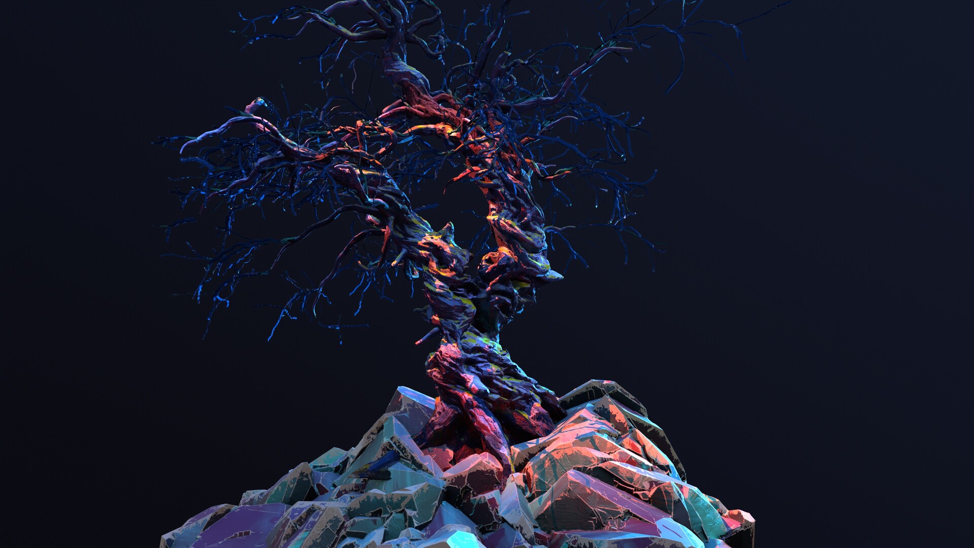 ArtStation - Stylized Tree n Rock (Model/ Material)