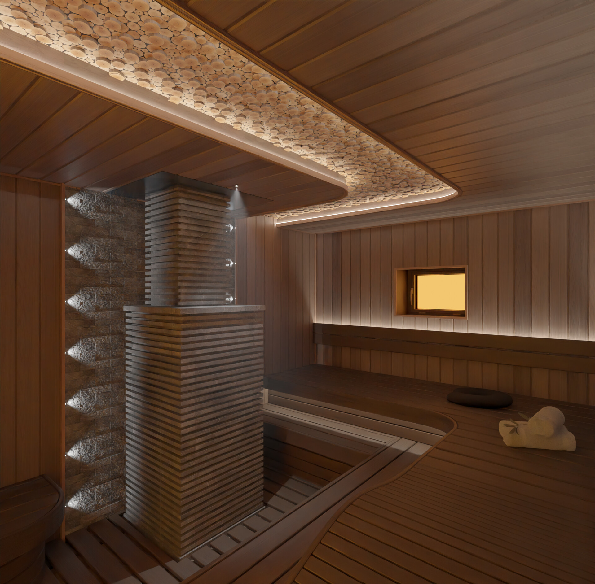 ArtStation - Big sauna room with juniper panel