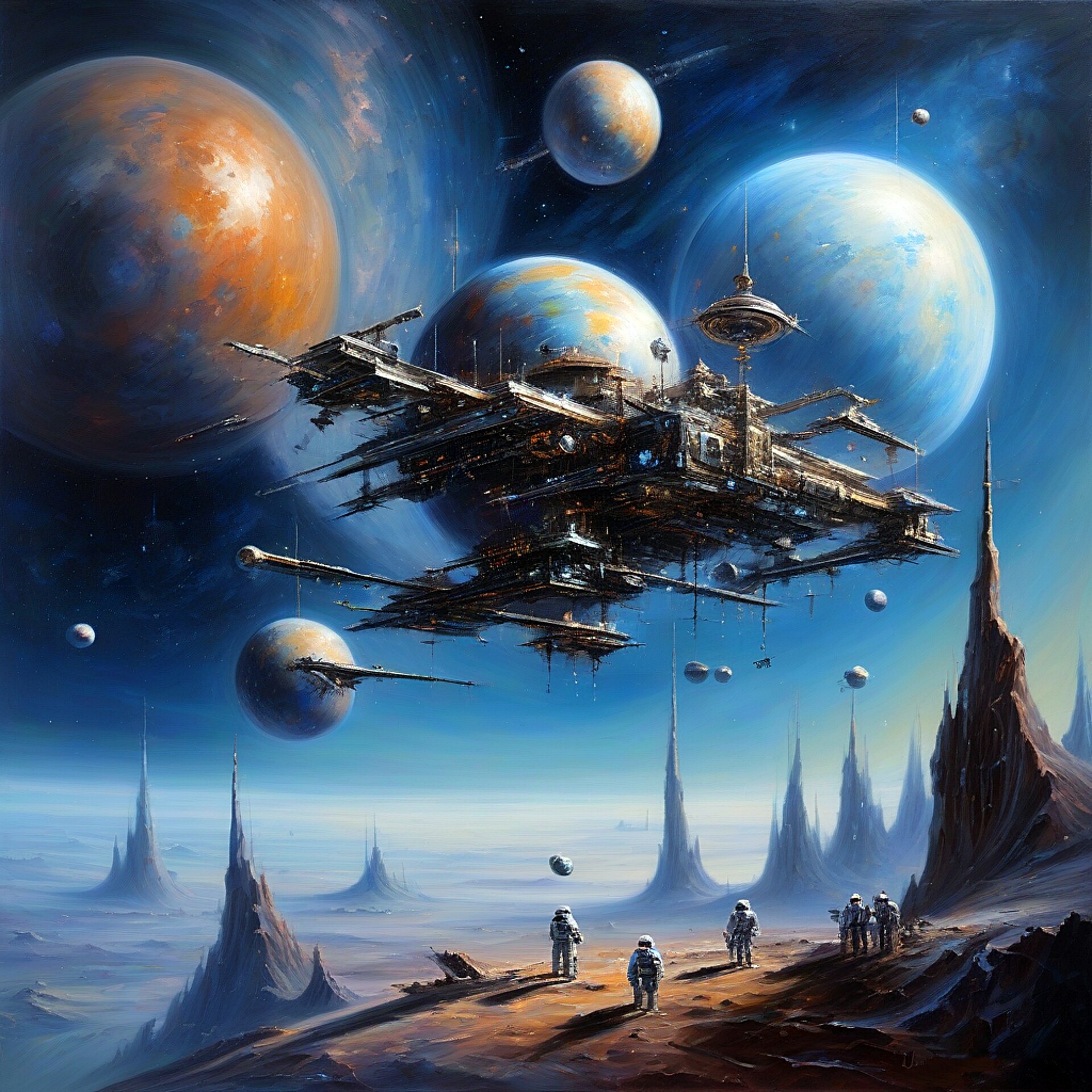 ArtStation - Installation of a space station on a distant planet