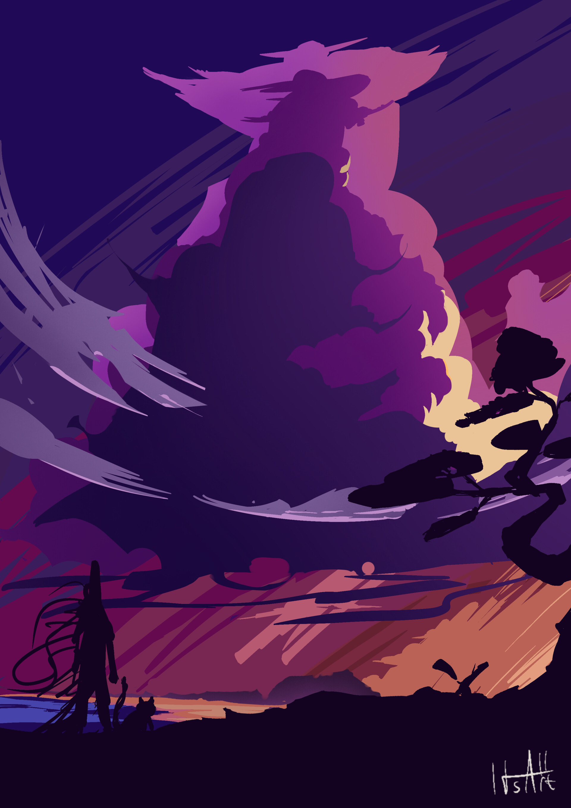 ArtStation - Sunset with clouds - Experimental Illustration