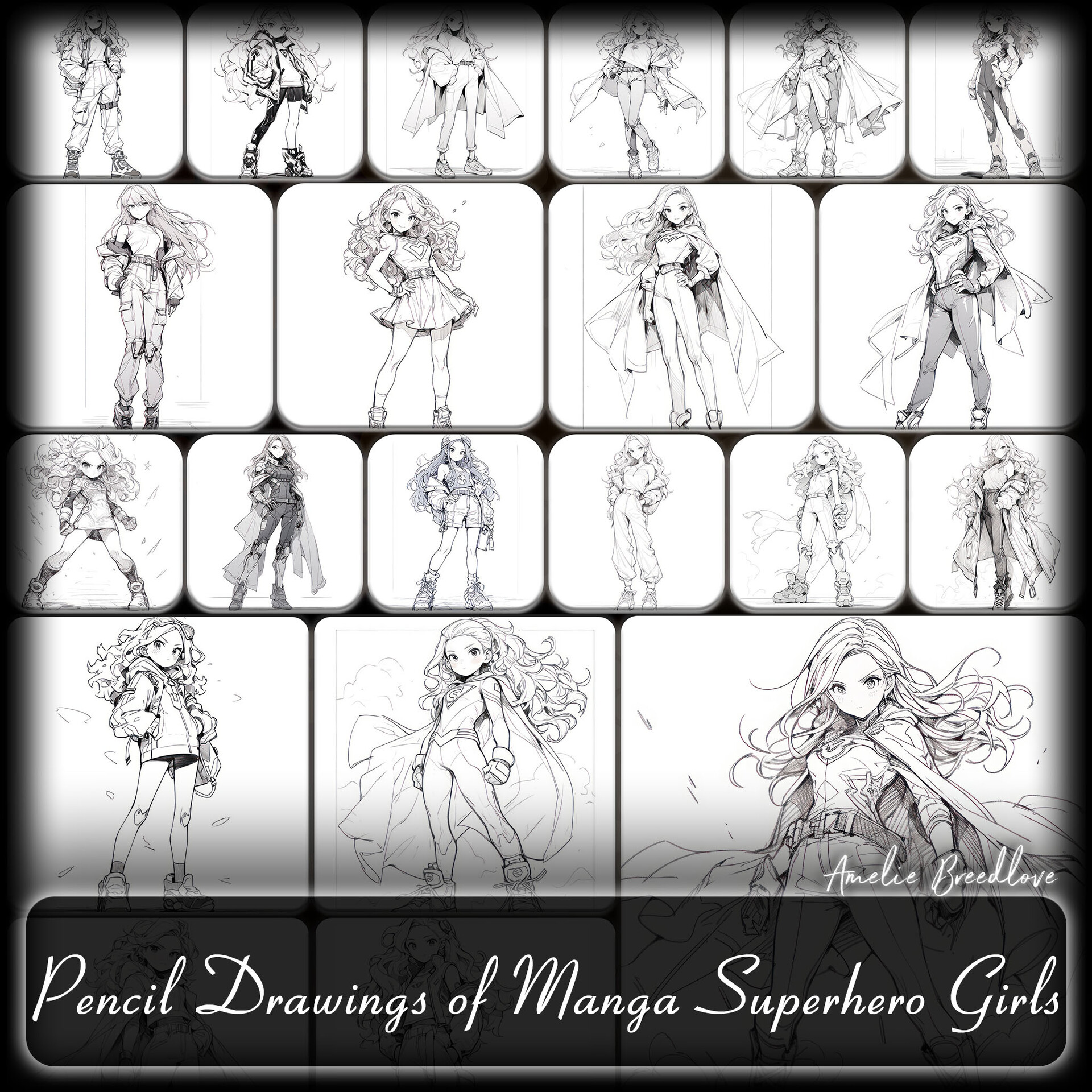 Amelie Anime - 200 Pencil Drawings of Manga Superhero Girls (Full Body ...