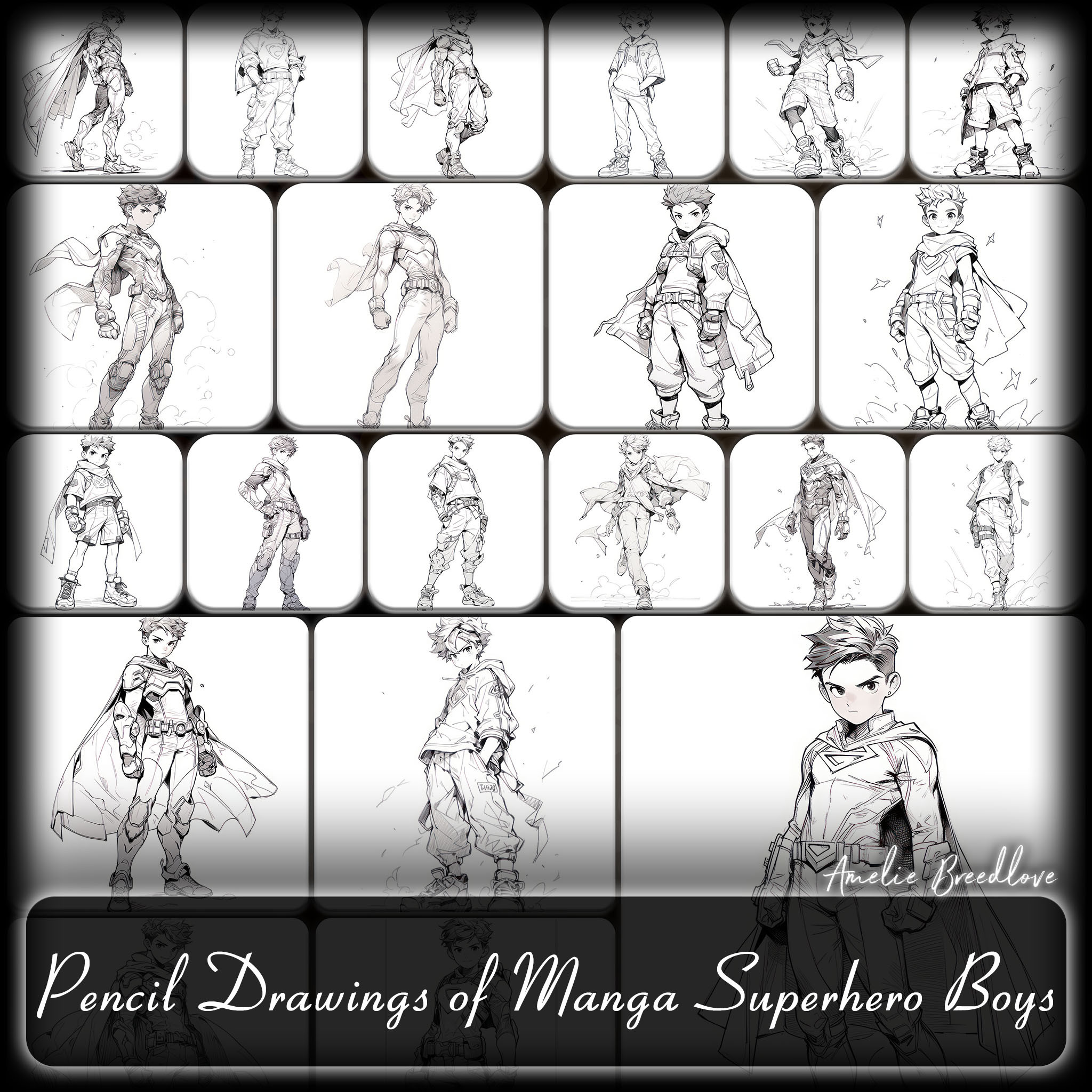 Amelie Anime - 200 Pencil Drawings of Manga Superhero Boys (Full Body ...