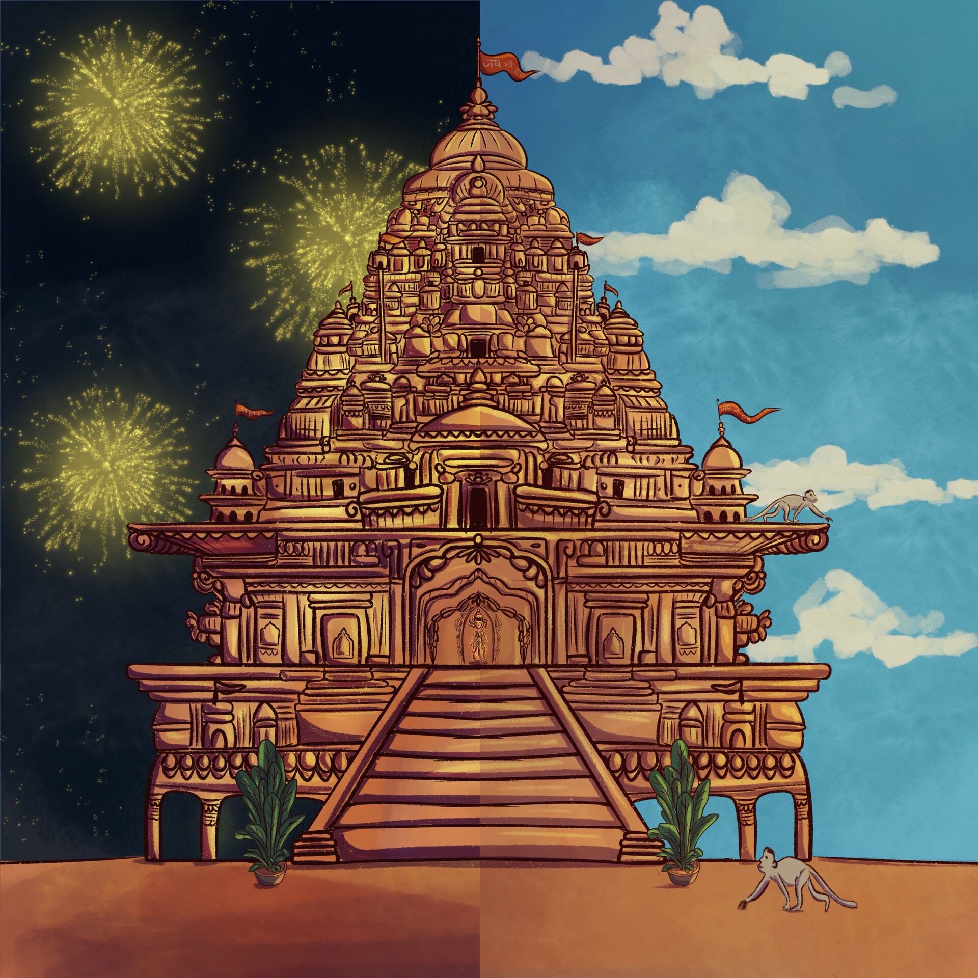 ArtStation - Ayodhya Ram Mandir Illustration