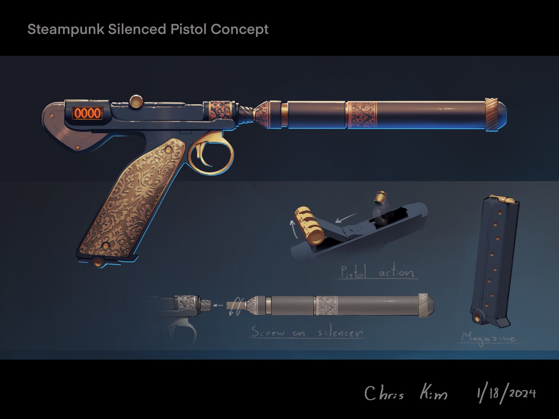 ArtStation - Steampunk pistol concept sheet