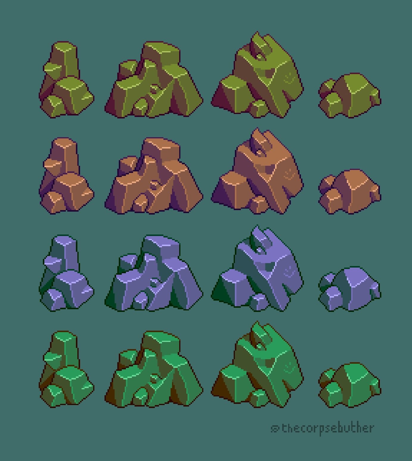 ArtStation - Pixel art rock color study