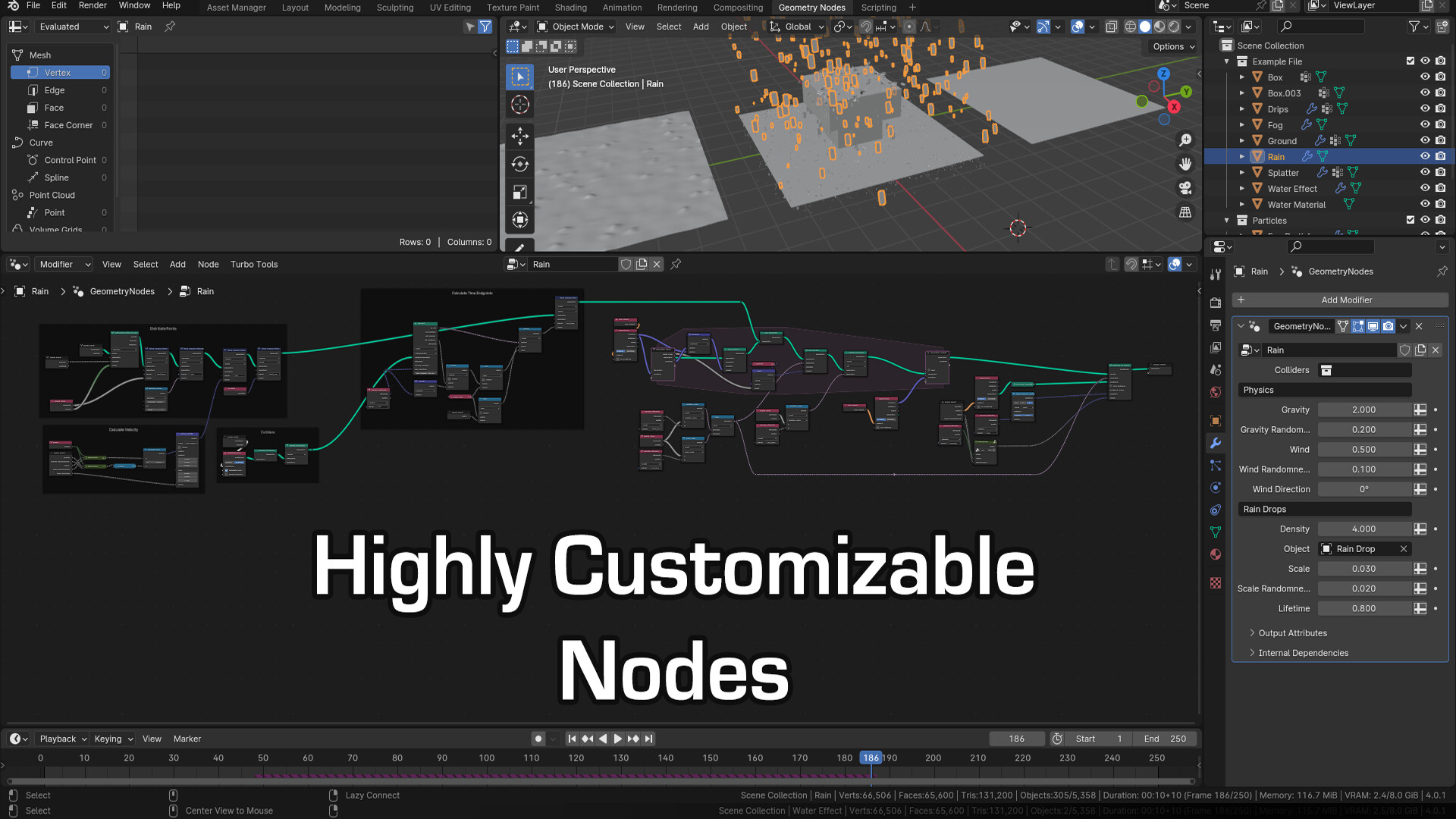 3D Tudor - Blender 4 Procedural Rain Geometry Node Pack