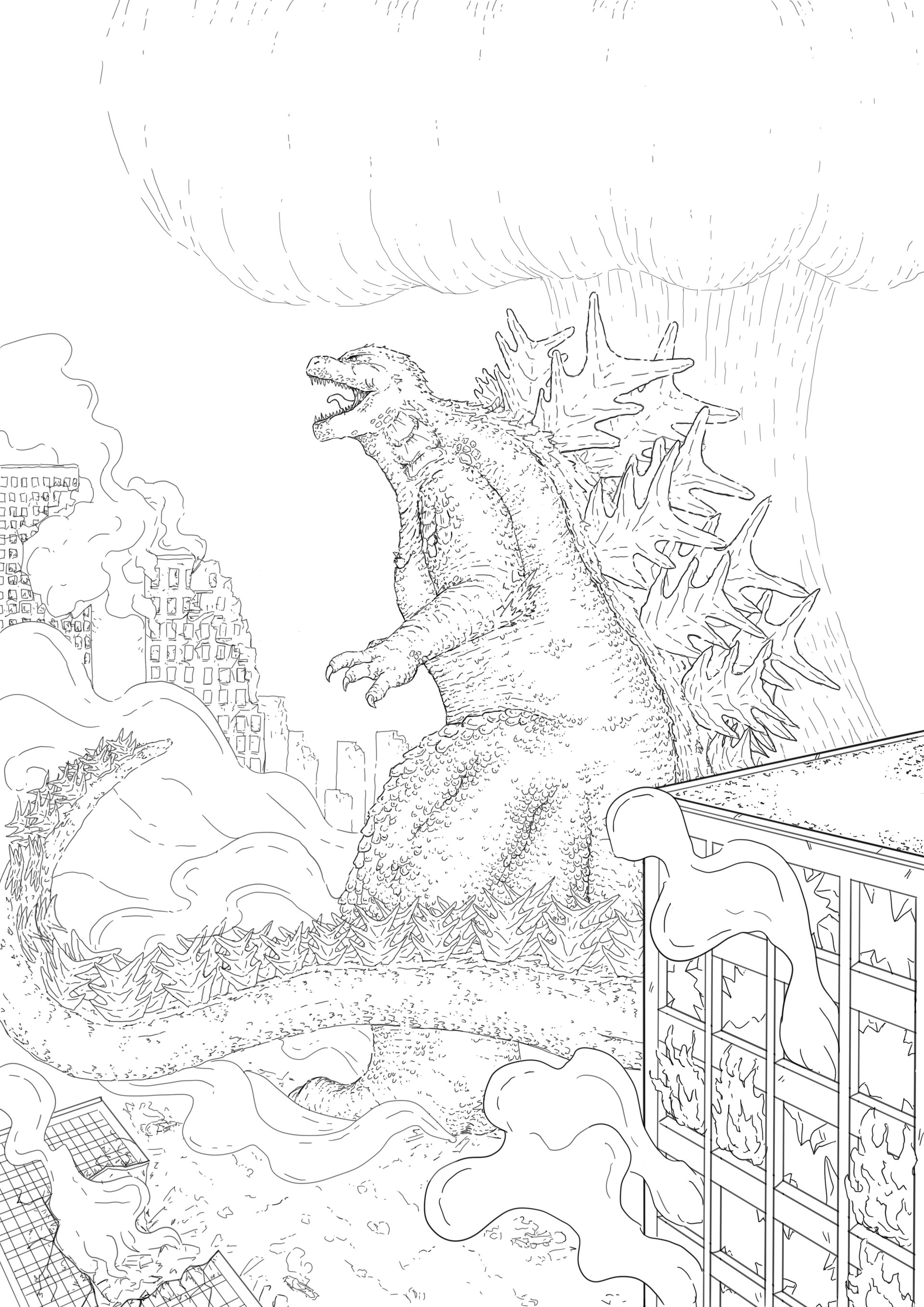 ArtStation - Godzilla Line Work Fanart