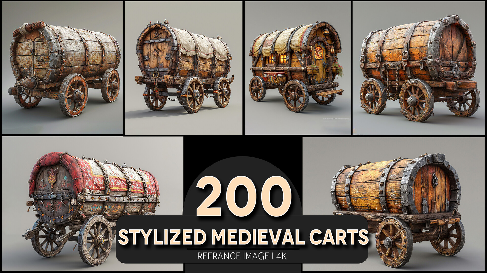 Pixel Ref - Stylized Medieval Carts 4K Reference/Concept Images