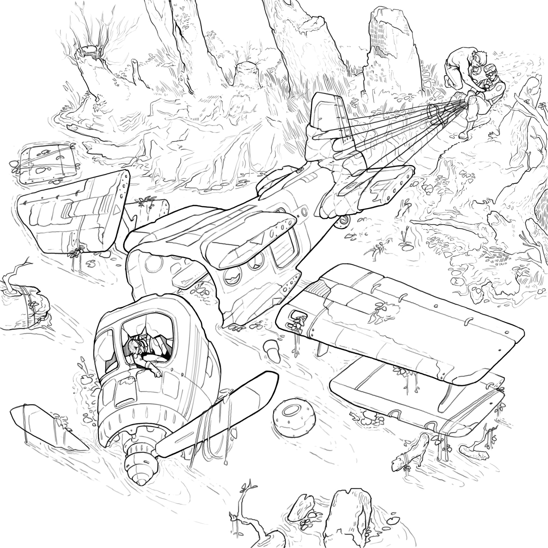 plane crash coloring pages