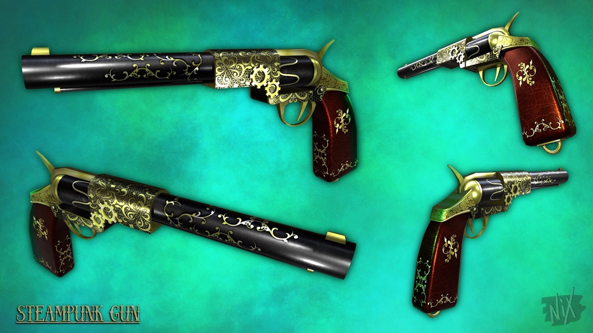 ArtStation - Steampunk revolver low-poly. Work done in Maya.