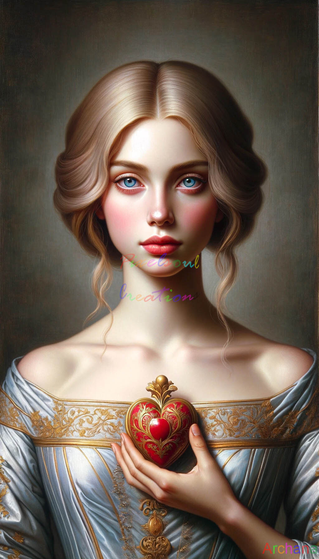 Archana - Serene Reverie: A Renaissance Portrait with an Ornate Heart
