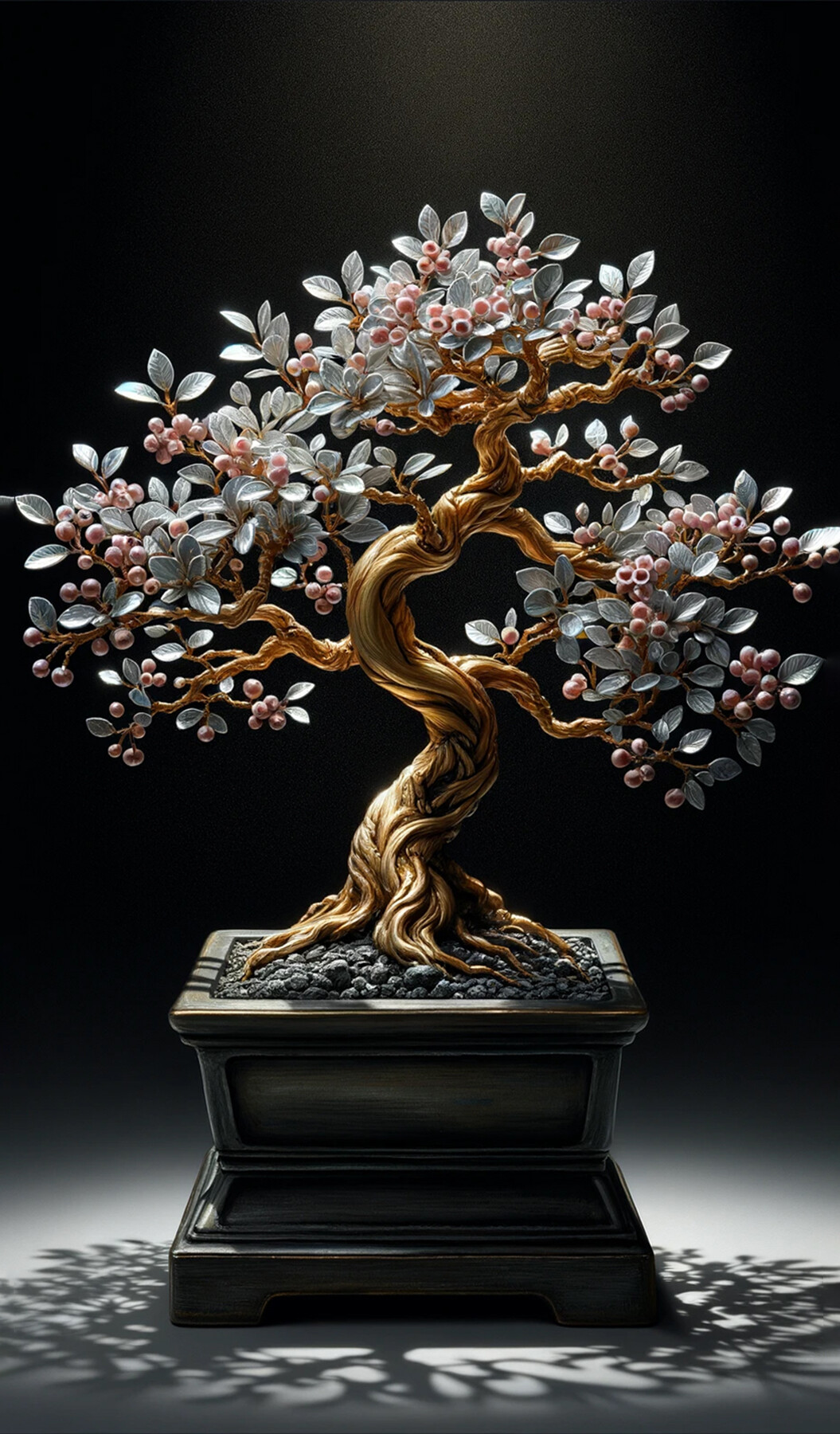 Archana - Silvered Blossoms: A Radiant Silver Tree in Solitude