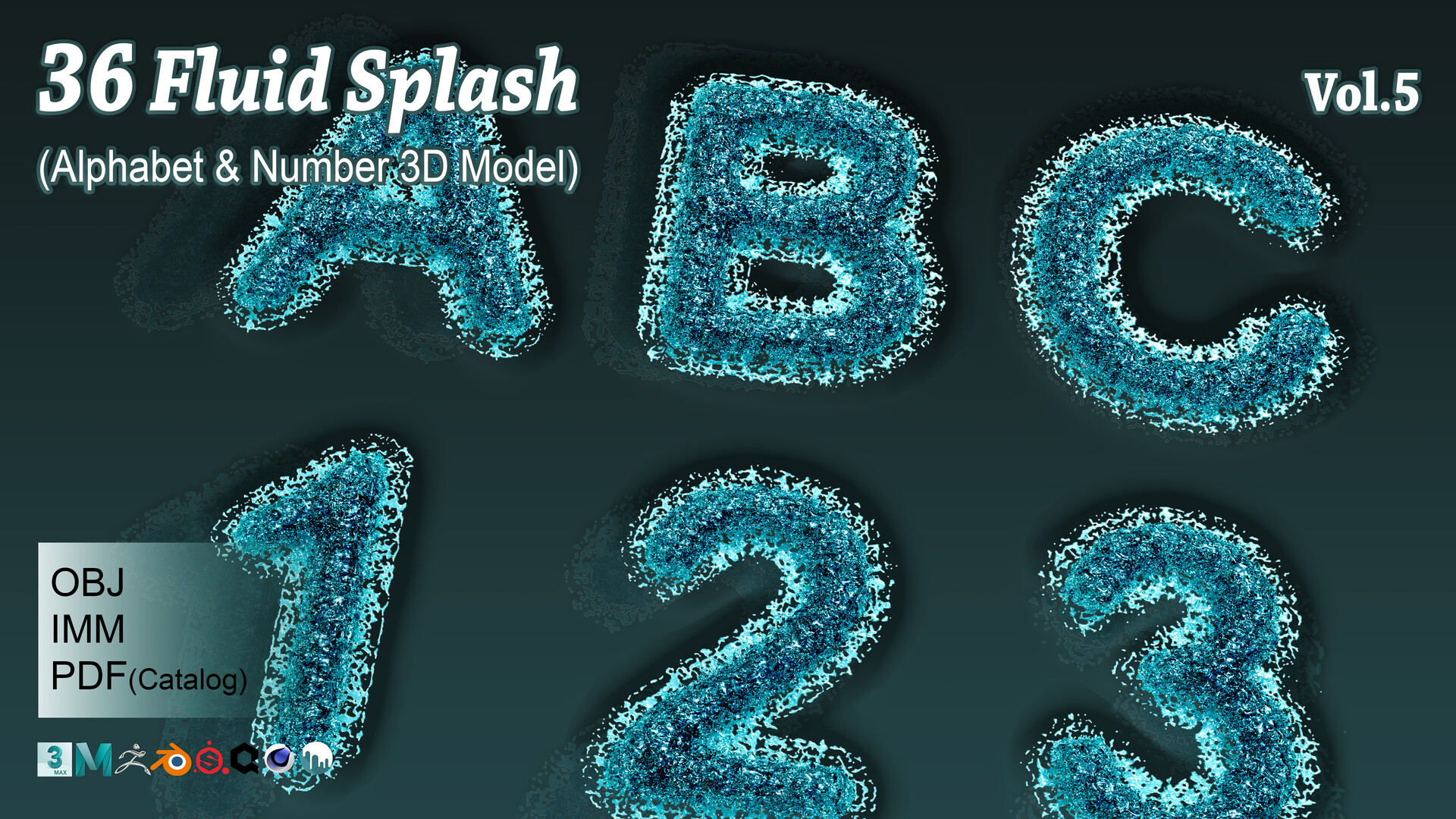 ArtStation - 36 Fluid splash (Alphabet & Number) Vol 5