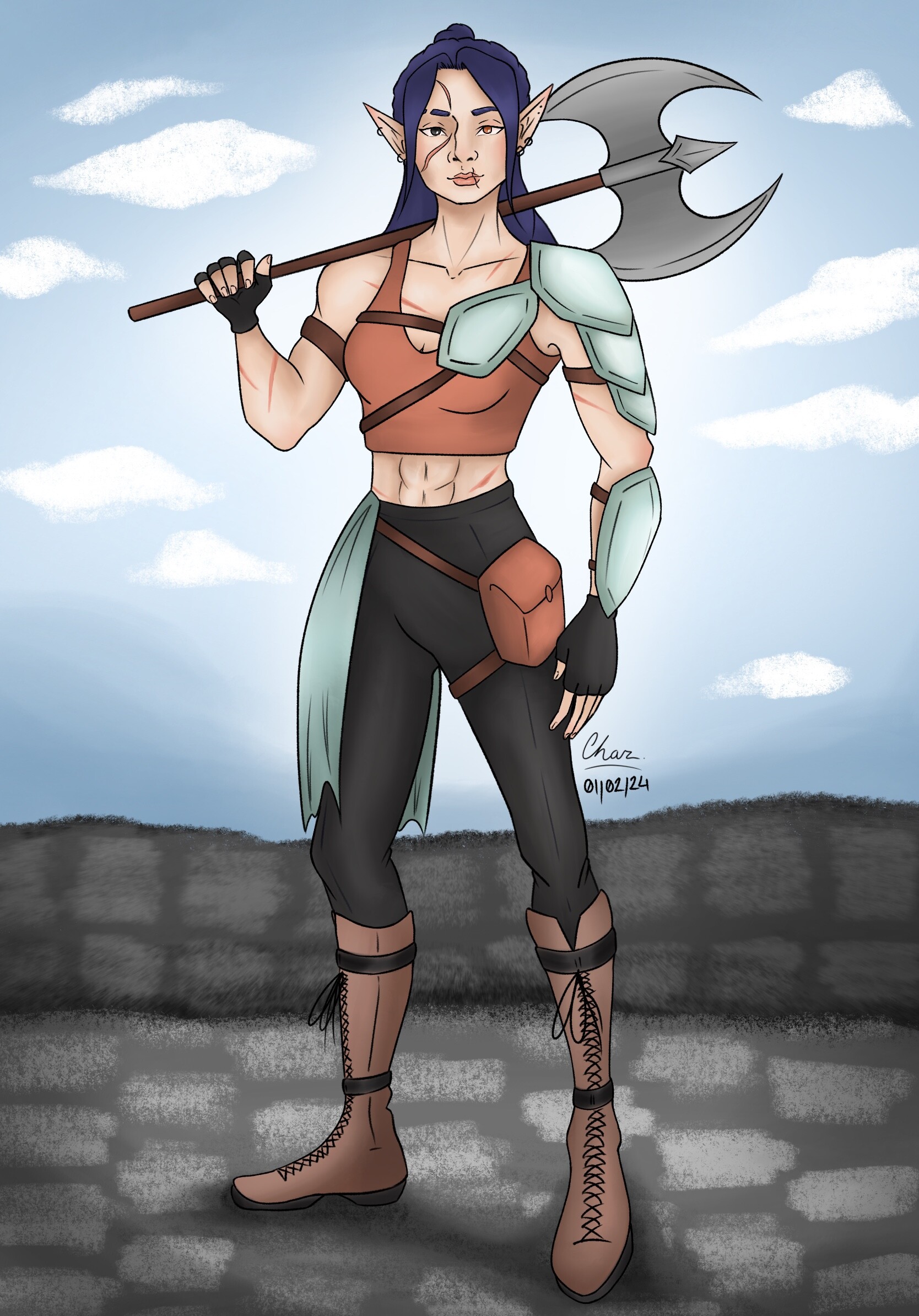 ArtStation - Saffine Wincerys, half-elf barbarian