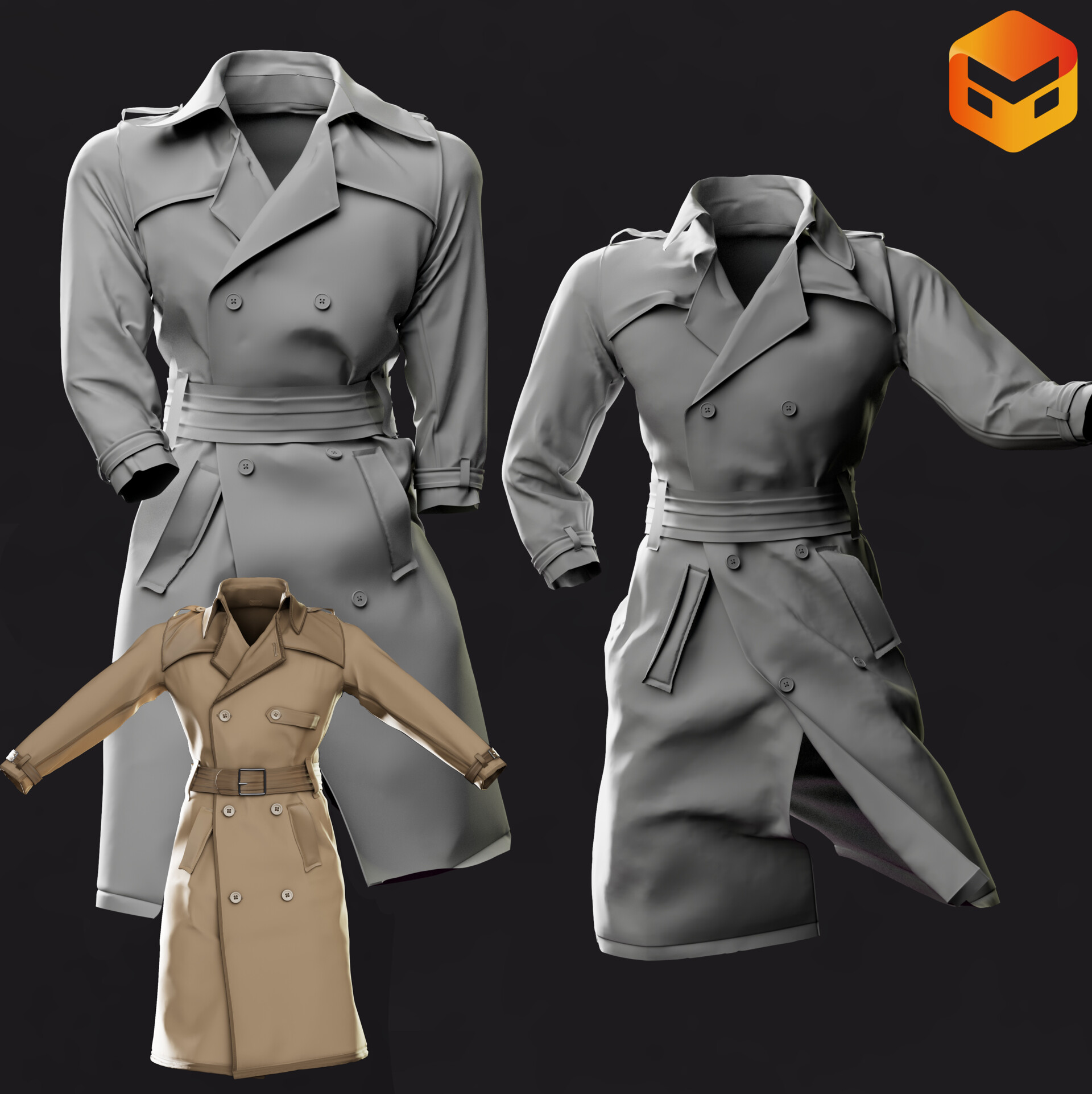 ArtStation - Vintage Trench Coat Model / 3D Project