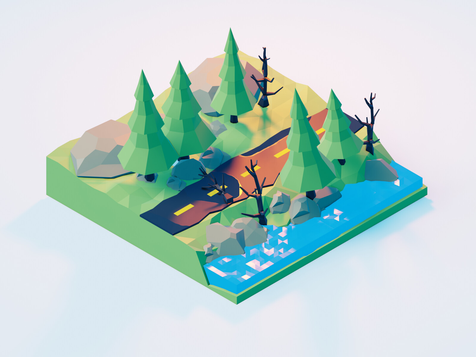 ArtStation - forest road ( polygon runaway)