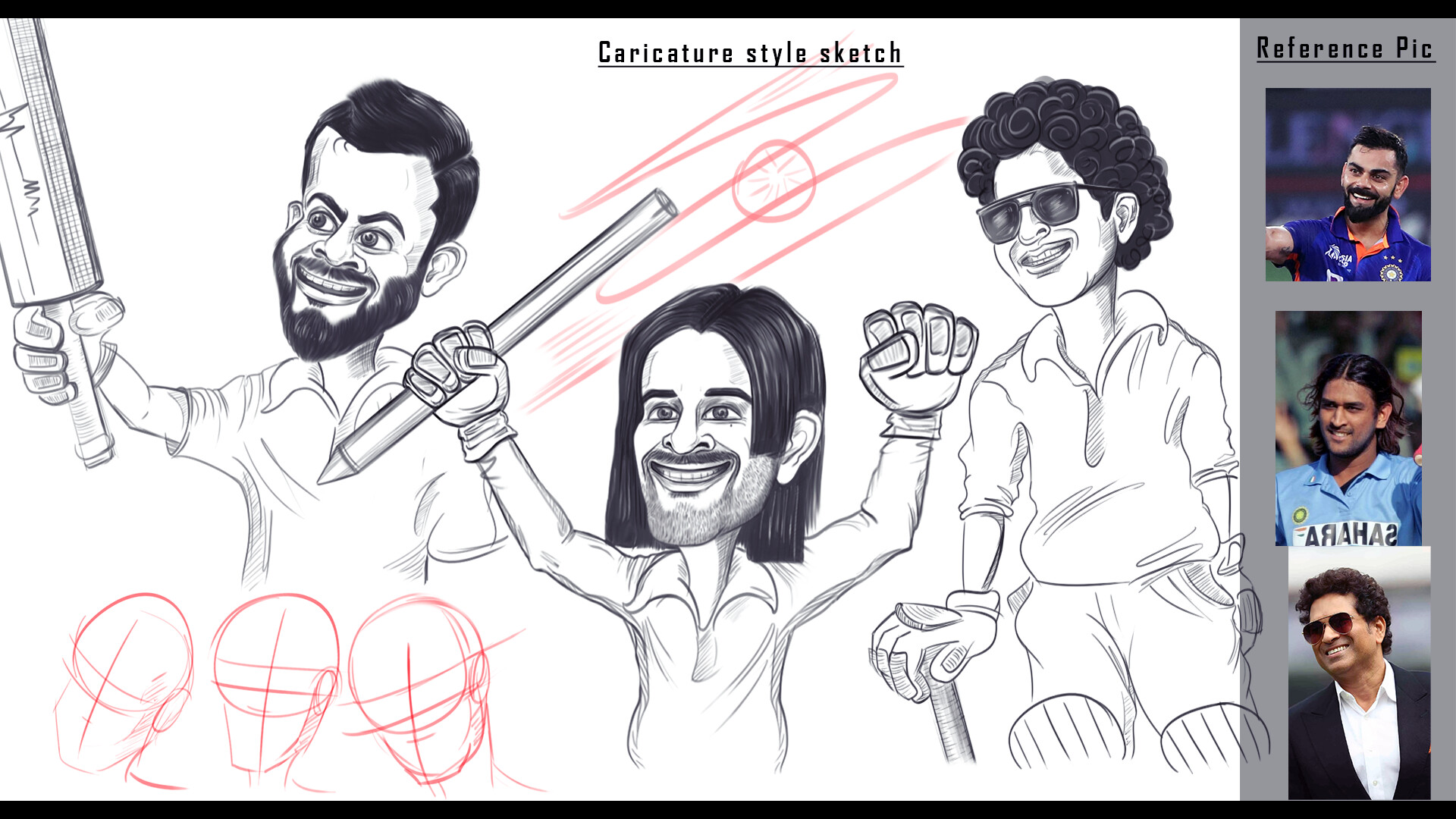 ArtStation - Cricketer Caricature sketch