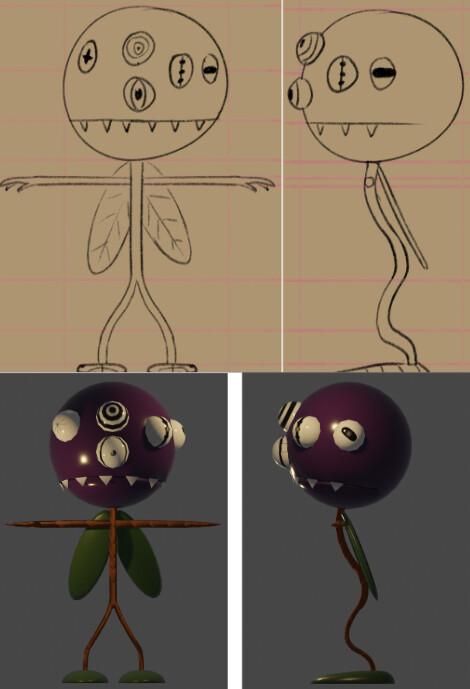 ArtStation - Blueberry Monster - Model Sheet and 3D Render