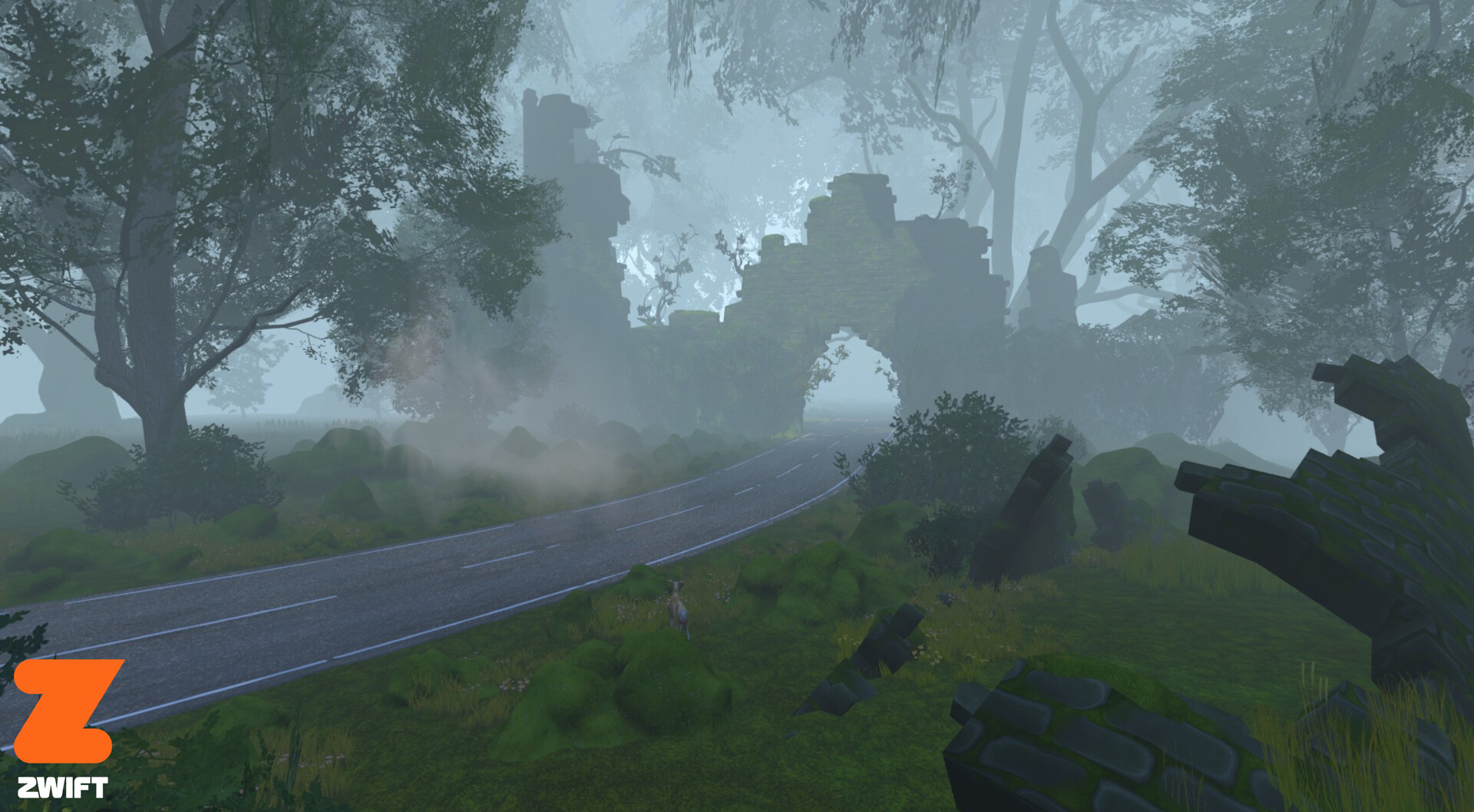 John Moran - Zwift - Mossy Castle Forest and MacCaig Tower - Glasgow