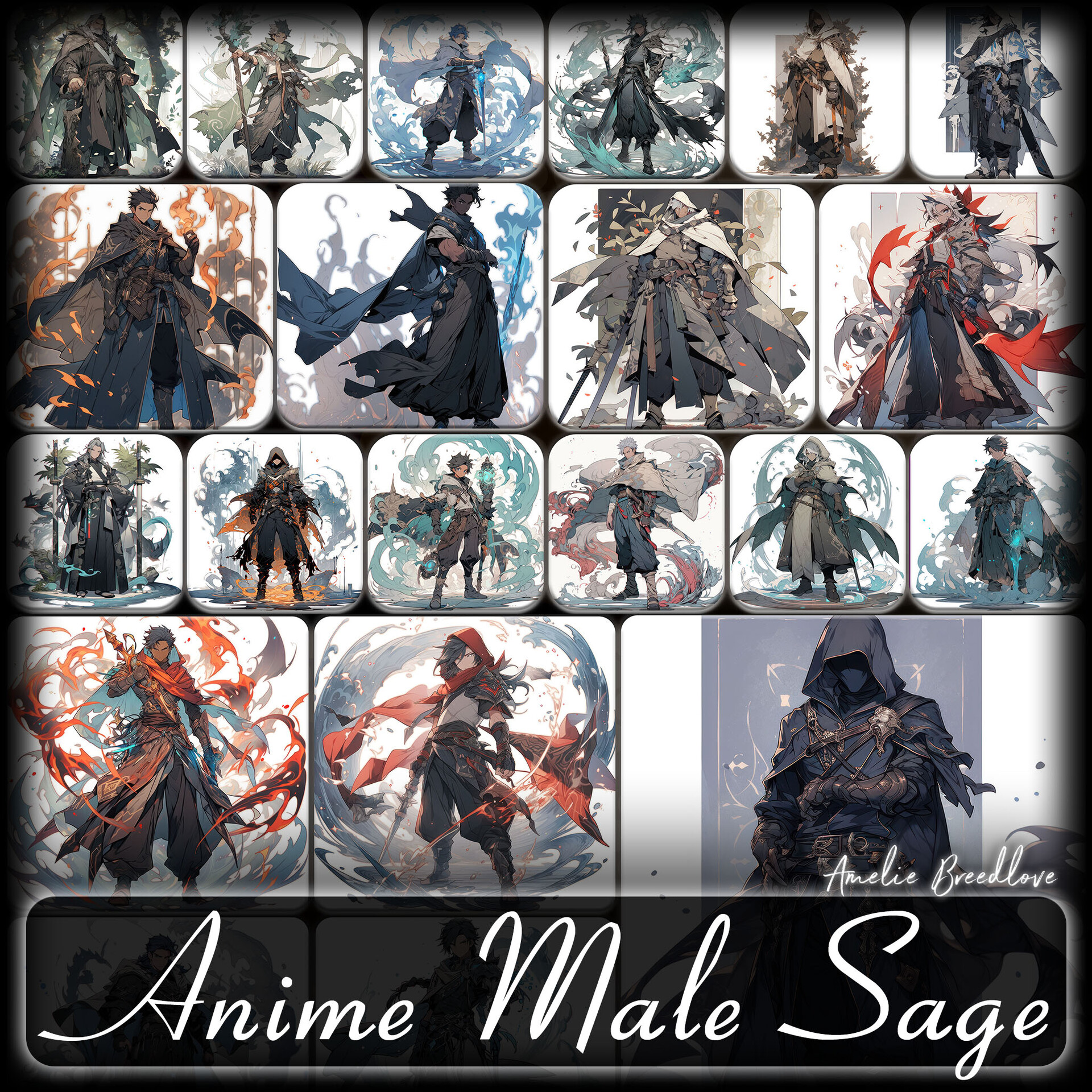 Amelie Anime - 200 Anime Male Sage (Full Body) Reference Pack | 4K | v.142