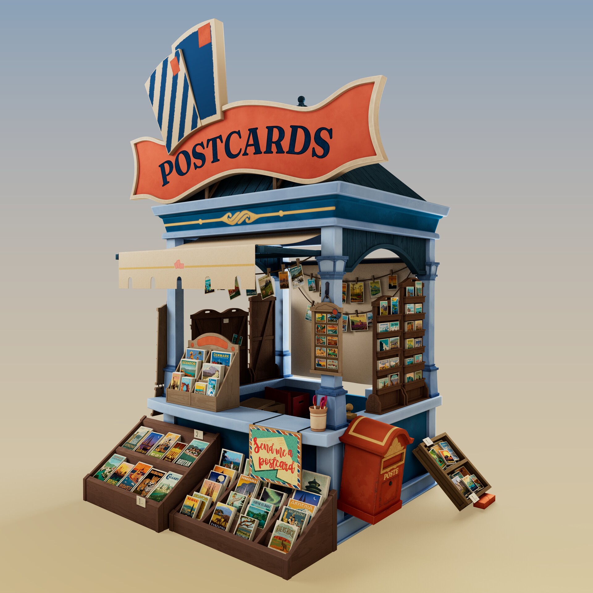 ArtStation - Stylized Postcards Stand