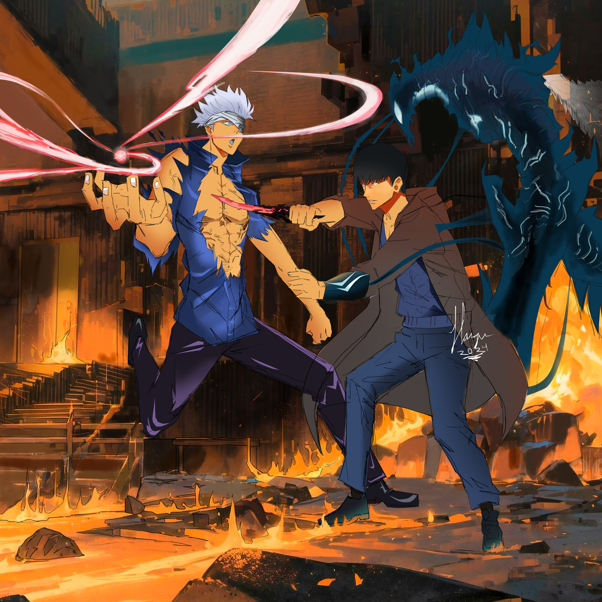 ArtStation - I'm drawing gojo satoru vs sun jim woo who wins? fanart