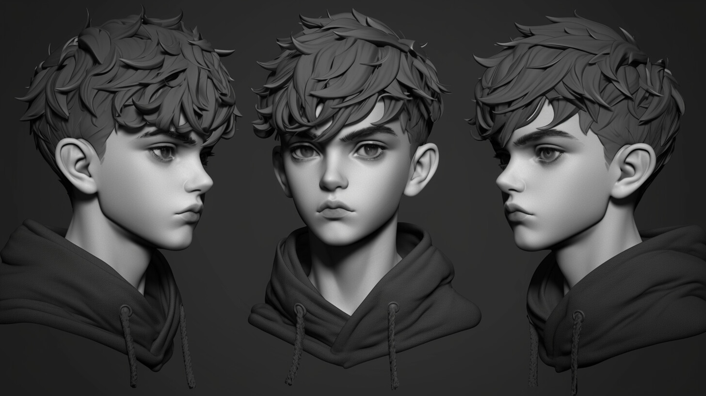 3D Head Sculpt References in 4K - Tika Art - +300 Anime Boy Head Sculpt ...