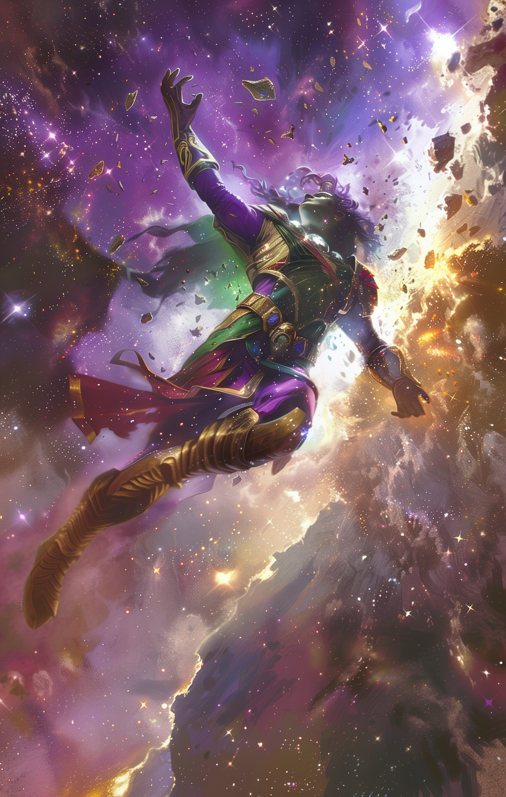 ArtStation - mage falling through the stars, dota artstyle