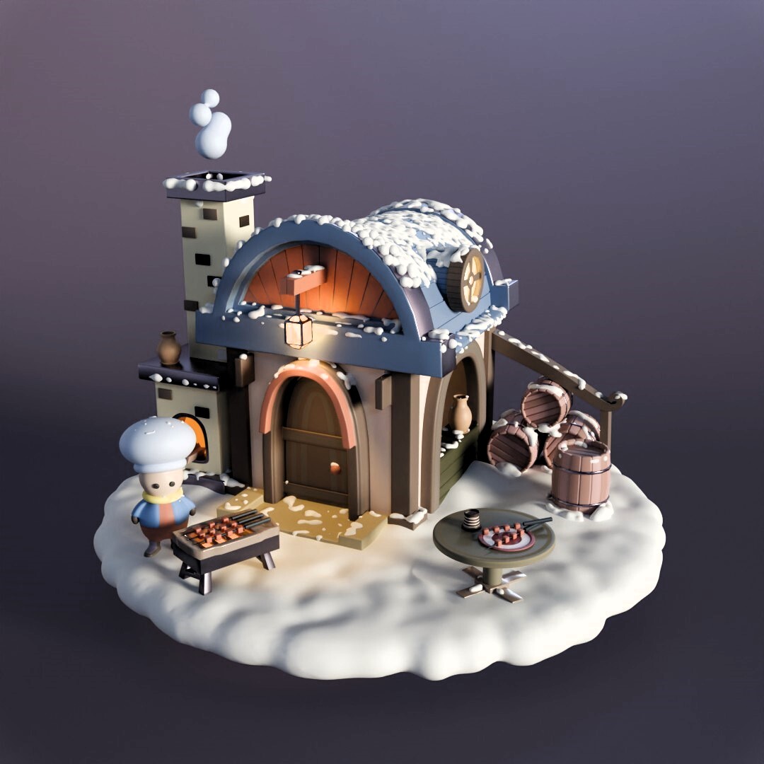 ArtStation - Snowy Idyll: Cozy Evening at the Cottage