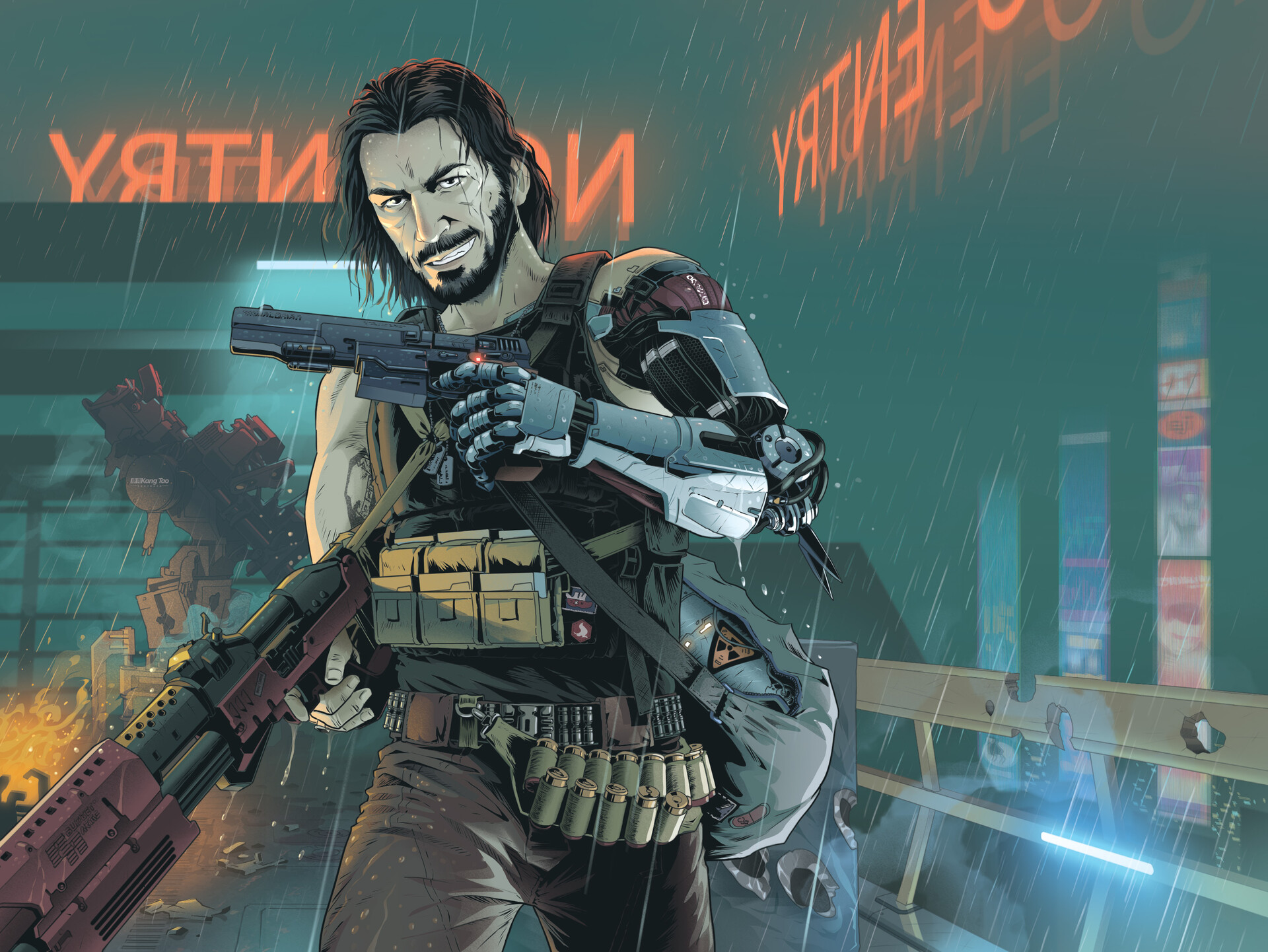 ArtStation - Johnny Silverhand on the rooftop of Arasaka Tower