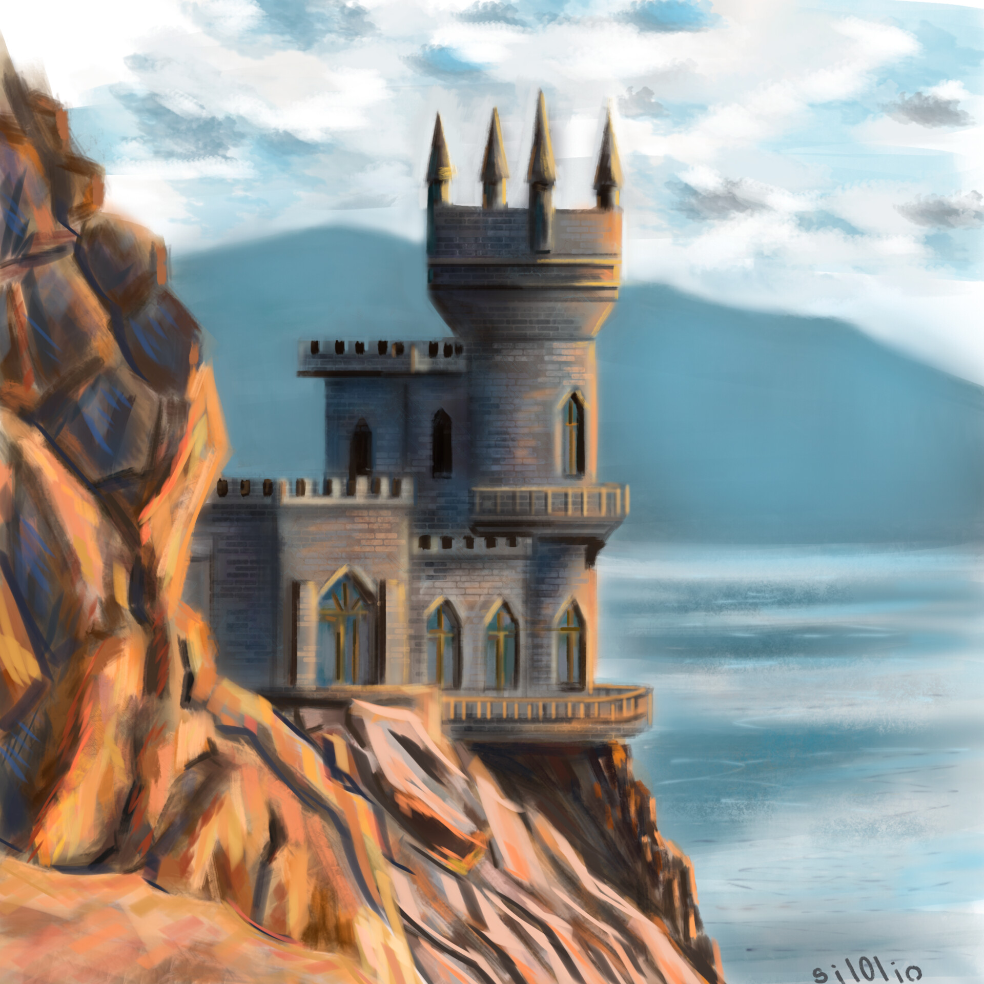 ArtStation - A castle on the edge of a mountain.