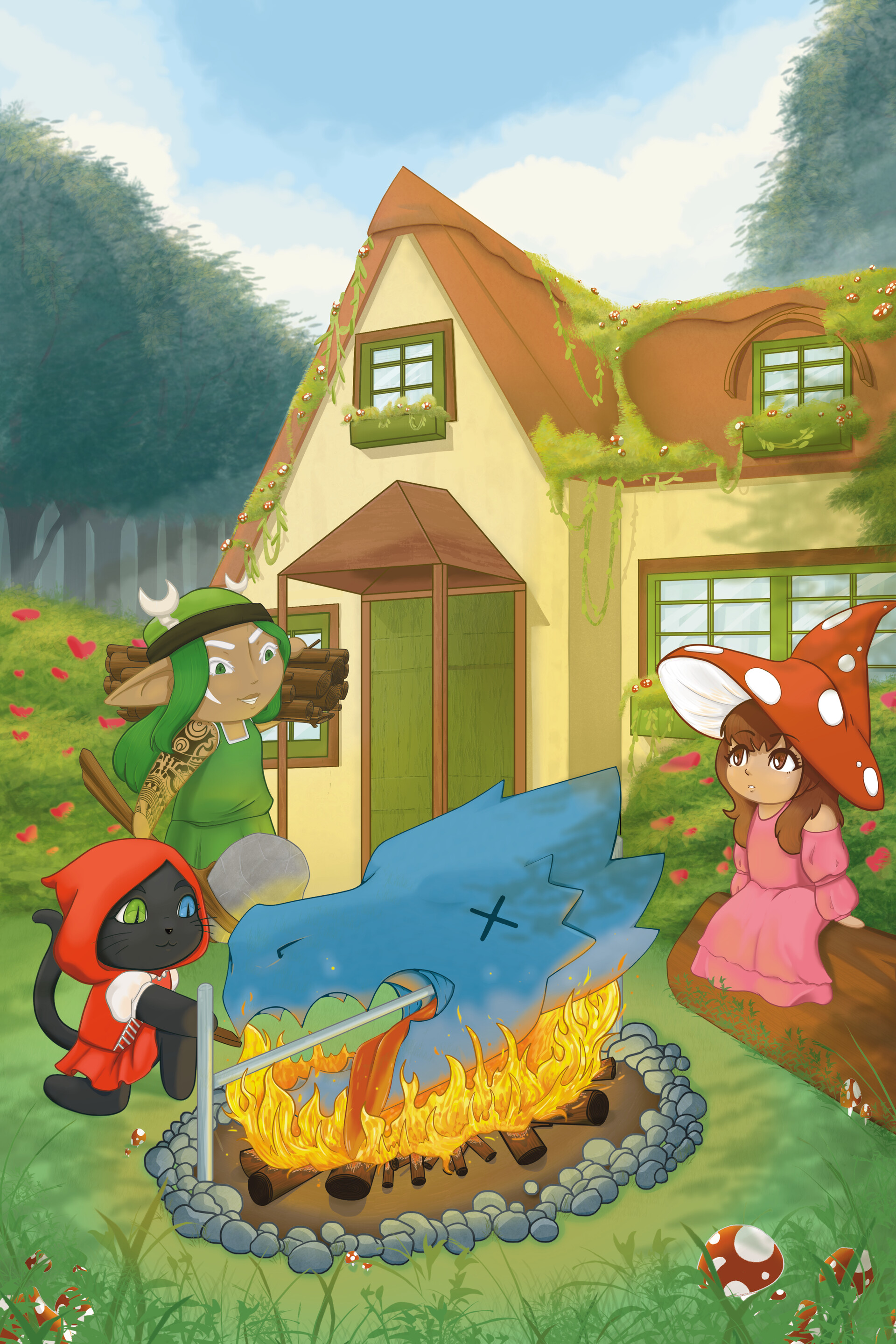 ArtStation - Book Cover - Cottages & Cerberus (Chibi Version)