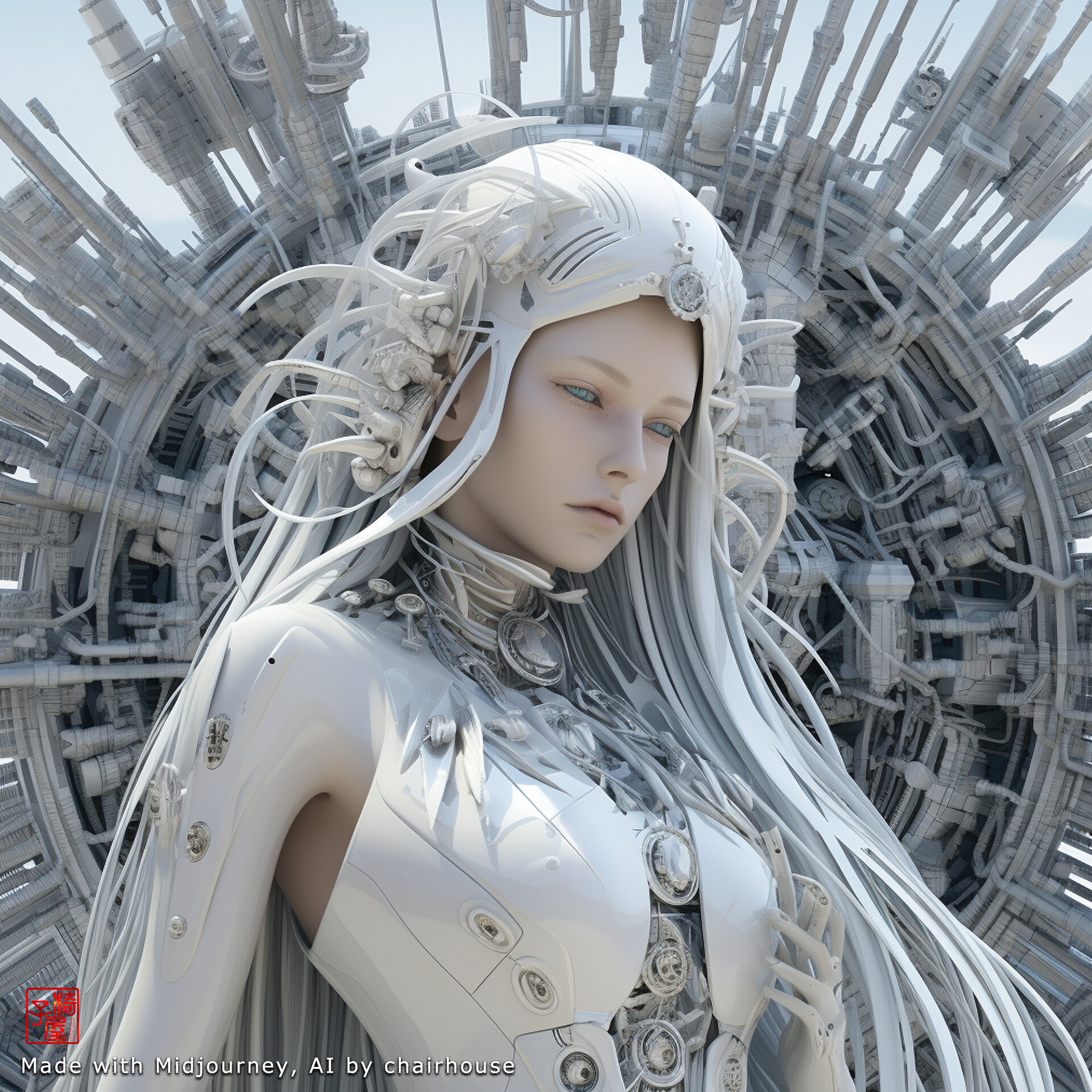 ArtStation - mechanical silver goddess7 in silver machine city 240301 by Midjourney