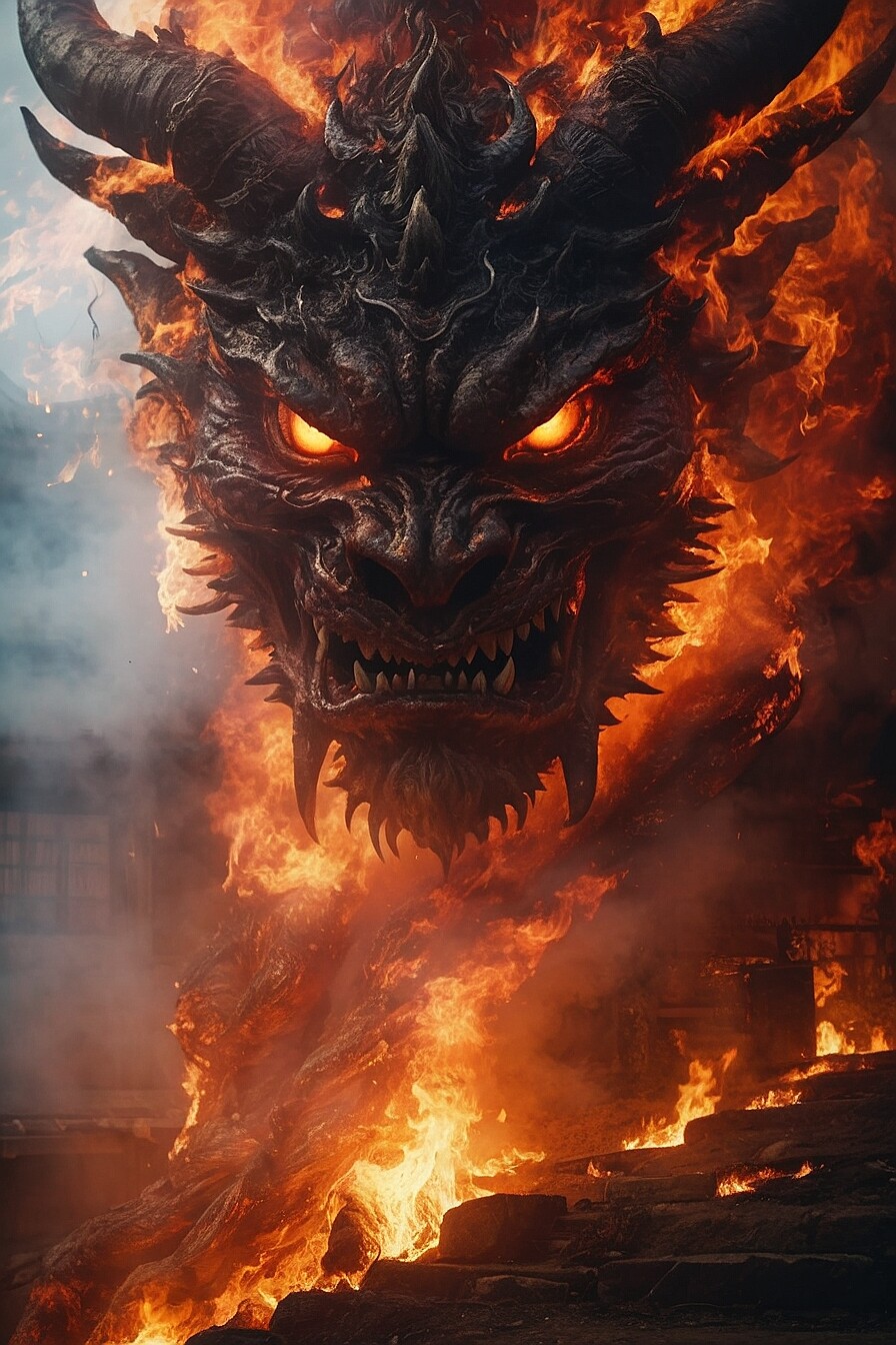 ArtStation - Scary demon monster with horns on fire. Halloween concept ...