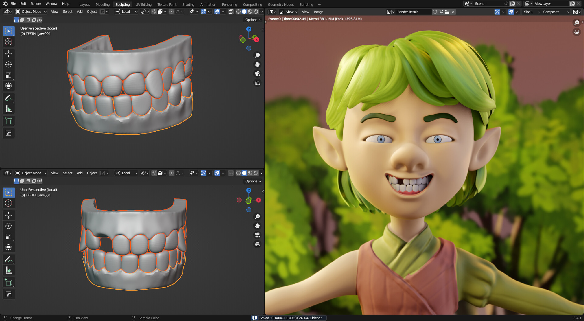 Phong Ly - Sculpting the character's teeth in Blender