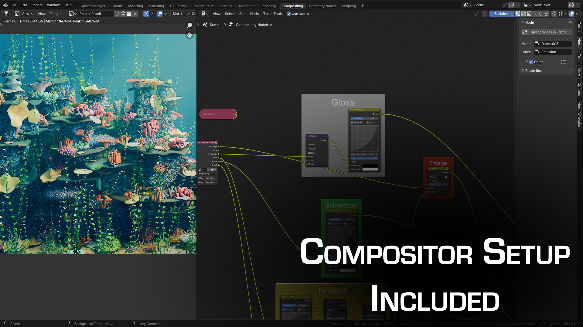 3D Tudor - Blender Sea Coral Reef Geometry Node with Water Shader Setup