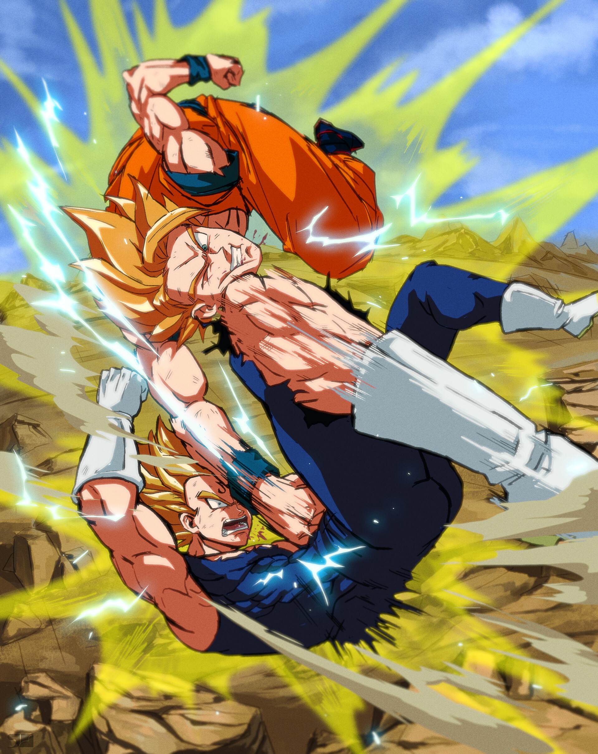 Majin Vegeta Vs Goku Drawings