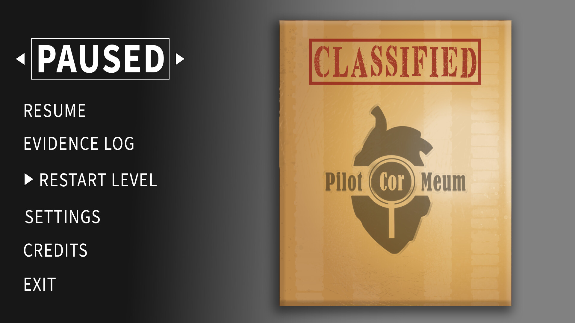Mathew Erwin - Detective game pause menu