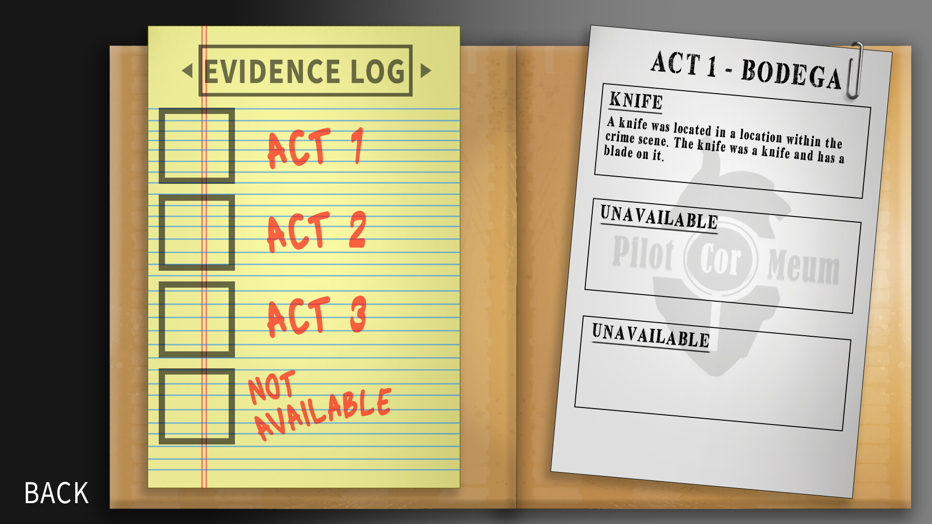 Mathew Erwin - Detective game pause menu